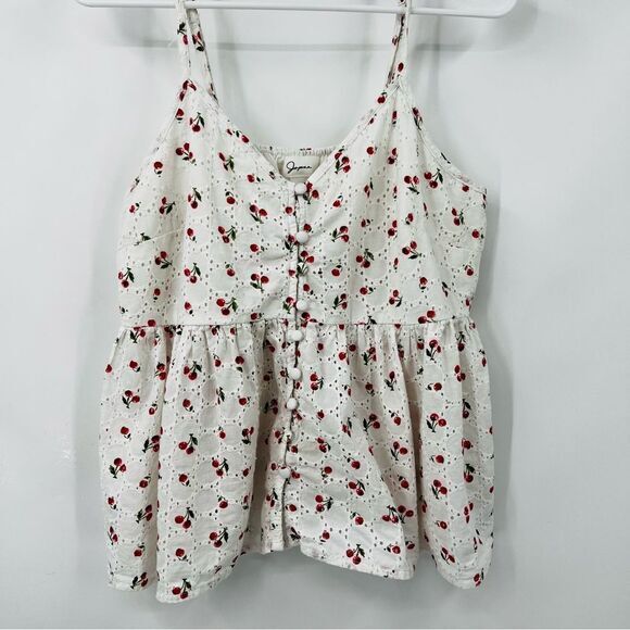 Japna | Tops | Japna Cherry Print Eyelet Cami Tank Top White Red Size ...